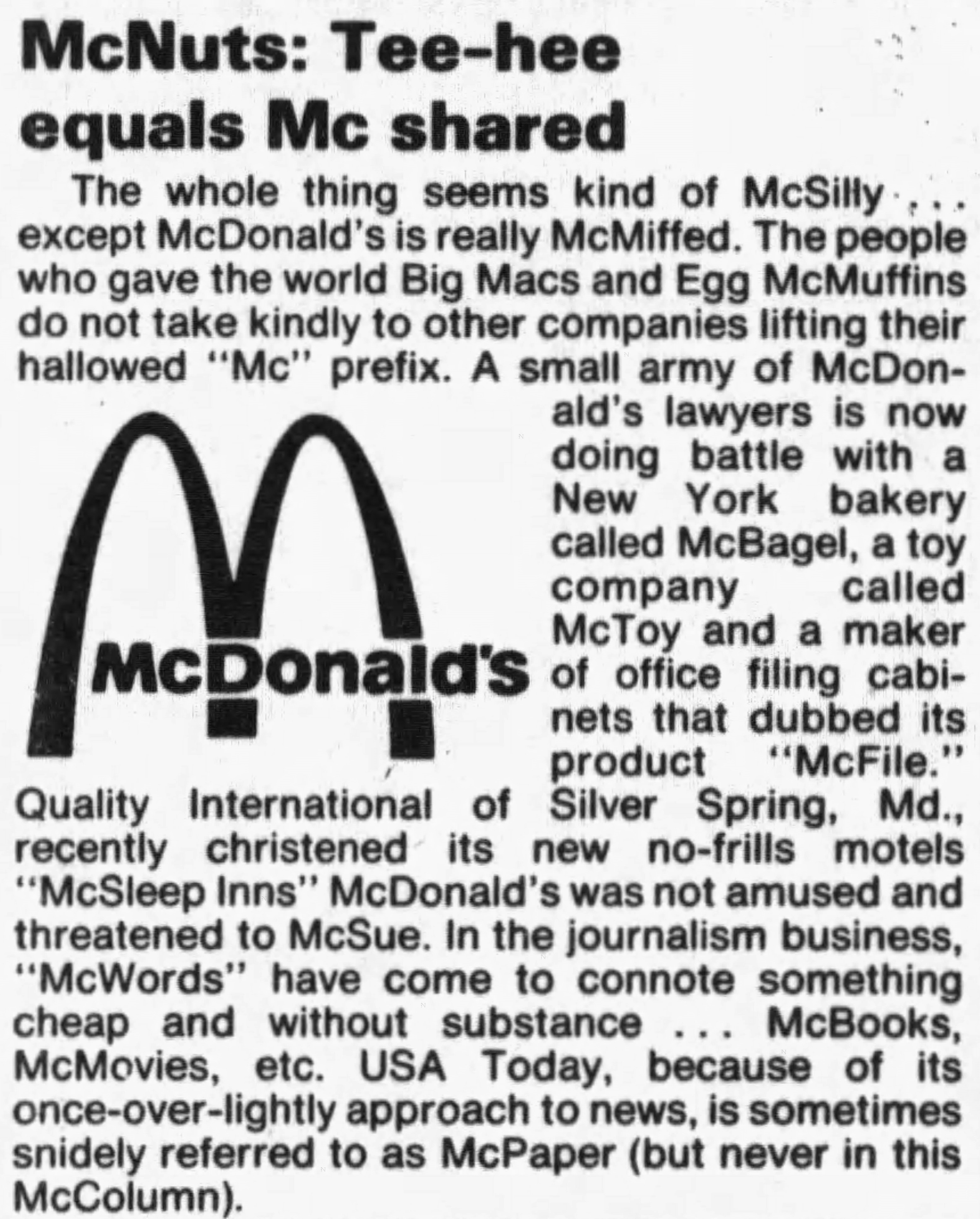 ‘Mc-’: prefix inspired by the McDonald’s restaurant chain – word histories